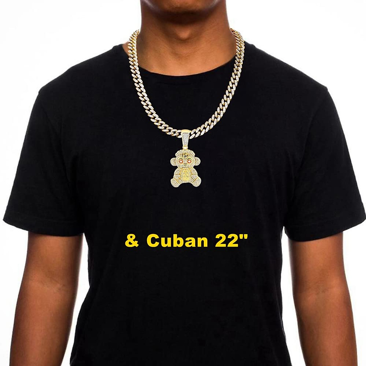 FW Jewelry Mens Hip Hop Iced Out Chain Necklaces Silver Gold Pendant Chains for Boys 22 Inch (Gold Monkey, Rope Chain)