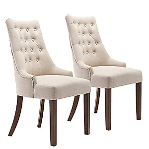 COLAMY Modern Tufted Upholstered Dining Chairs Set of 2, Fabric Side Dining Room Accent Living Room Chairs, Beige