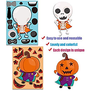 GEGEWOO 24 Make A Skeletons/Pumpkins/Mummies/Monsters Game Stickers Halloween Party Games for Kids Make Your Own Halloween Stickers Party Favors Decorations Supplies Games DIY Crafts