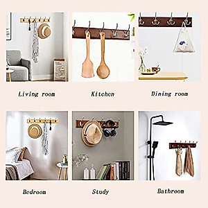 Spotact Wall Mounted Coat Rack Rustic 19.29*2.99*1.97 Inch Wooden Wall Hanger Heavy Duty Hanging Dual Hooks for Jacket Hat Towel Purse Bag for Bedroom Bathroom Entryway (5 Hooks, Cherry Wood Color)
