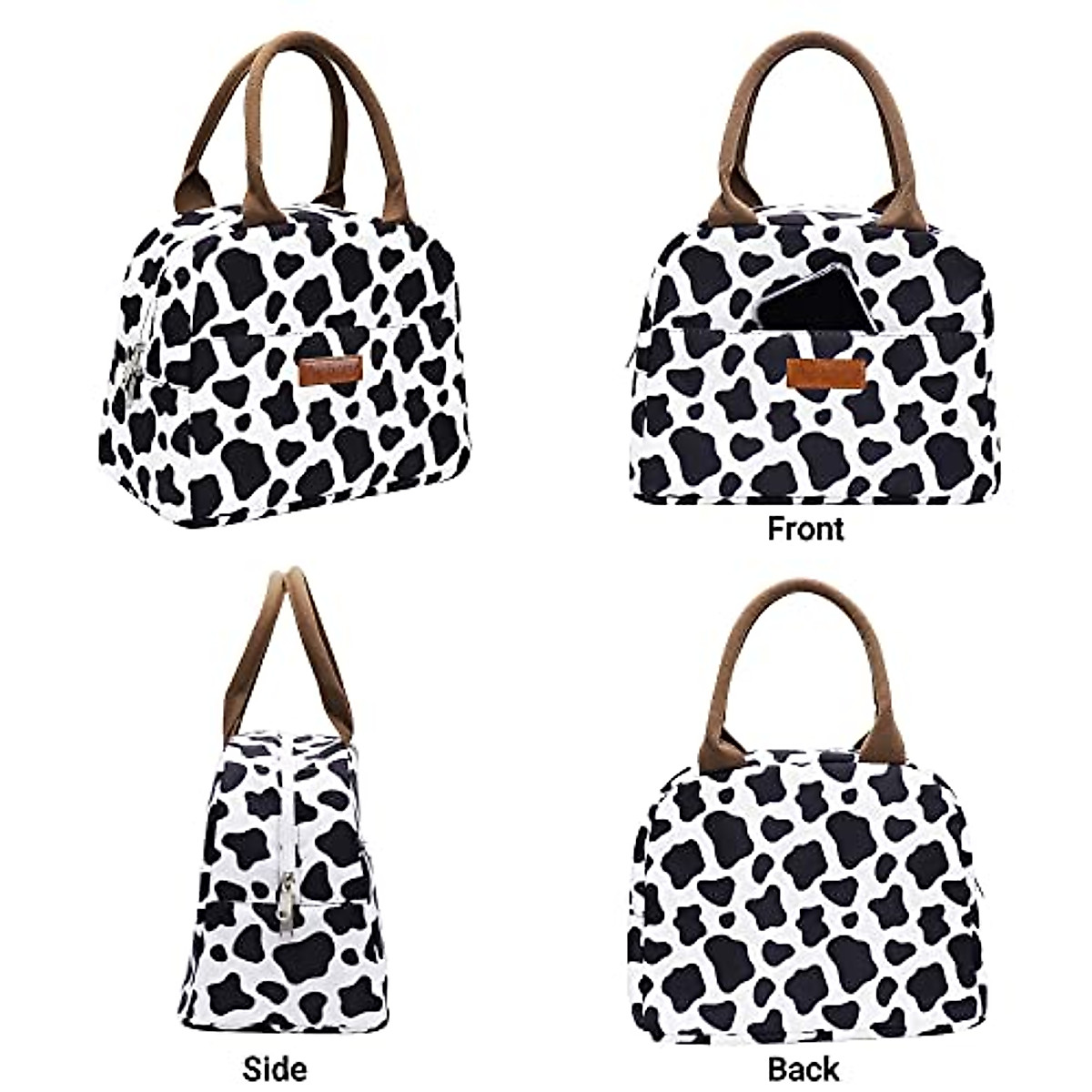 Aiphamy Insulated Lunch Bag Reusable Lunch Box Lunch Cooler Tote Bag for Women Men Adults Work Picnic (Cow Print)