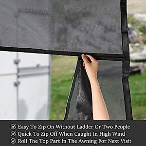 EXCELFU RV Awning Sun Shade Screen with Zipper 15' x 9' - RV Awning Shade Screen Black Mesh UV Blocker Complete Kits for RV Camper Trailer Motorhome