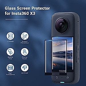 CYNOVA Insta 360 X3 Accessories Kit, Lens Cap Silicone Case with 2 Pcs Tempered Glass for Insta360 X3 Protector Bundles (Black)