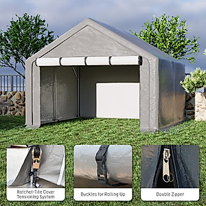 WIILAYOK Outdoor Storage Shelter, 10x10 ft Portable Shed with Roll up Zipper Door, Waterproof and UV Resistant Anti-Snow, Heavy Duty Carport for Storing Garden Tools, Outdoor Equipment