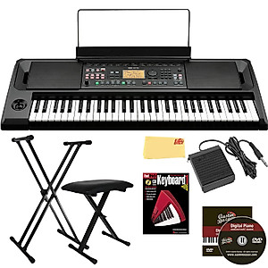 Korg EK-50 Entertainer Keyboard Bundle with Adjustable Stand, Bench, Sustain Pedal, Instructional Book, Austin Bazaar Instructional DVD, and Polishing Cloth