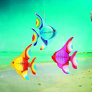Fun Express Hanging Tissue Fish Decorations (6 pc) Party Decor, Hanging Decor, Under The Sea Adventures for Home, School or Office
