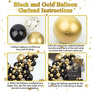 132Pcs Black and Gold Balloons Garland Arch Kit, Metallic Confetti Gold Black Graduation Balloons for Men Women Birthday Anniversary Wedding Retirement 2023 Graduation Party Decorations