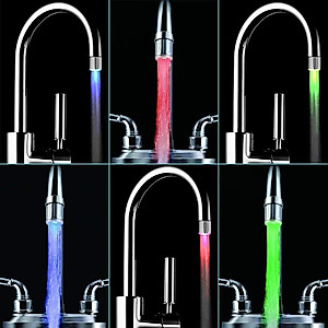 SNOMYRS 3-Color Temperature Sensitive Gradient LED Water Faucet Light Water Stream Color Changing Faucet Tap Sink Faucet for Kitchen and Bathroom (3 Color-1PC)