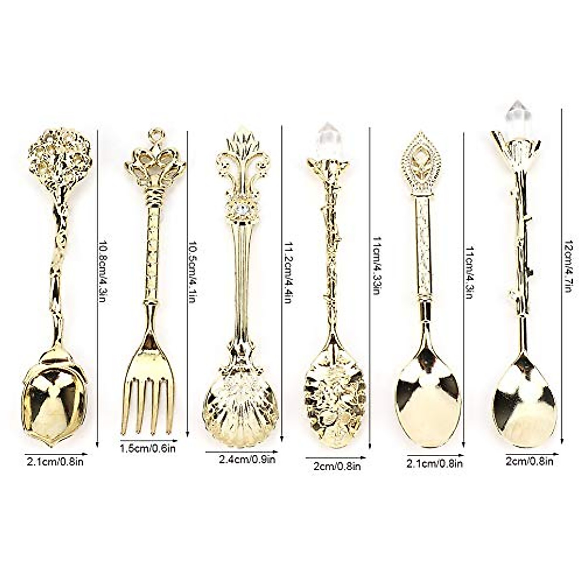 Spoon, 6Pcs Set Innovative Vintage Retro Zinc Alloy Spoons Fork Set Cutlery Kitchen Accessory for Mixing and Stirring Drinks, Cocktails, Milk (Gold (auspicious knot fork handle))