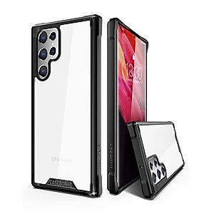 CaseBorne R Compatible with Samsung Galaxy S22 Ultra 5G Case - Shockproof Protective Clear, Military Grade 12ft Drop Tested, Durable Aluminum Frame, Anti-Yellowing Technology - Black