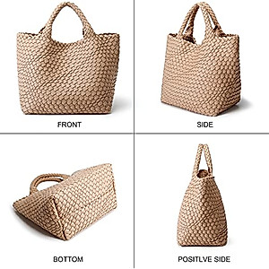 Woven Bag for Women, Vegan Leather Tote Bag Large Summer Beach Travel Handbag and Purse Retro Handmade Shopper Bag