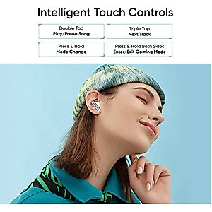 realme Active Noise Cancelling Wireless Earbuds, Buds Air 2 Hybrid ANC in Ear Headphones, Bluetooth 5.2 IPX5 Stereo Earphones, 10mm Hi-Fi Bass Boost Driver, USB C, Smart Touch Control, White
