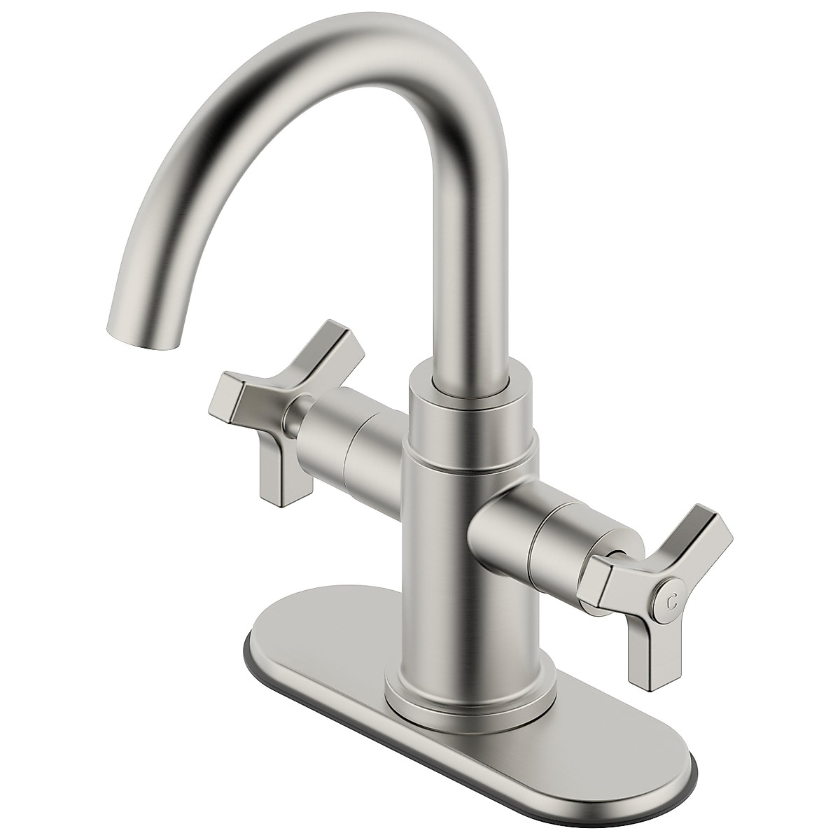 Derengge Two-Handle Bathroom Sink Faucet with Deck Plate,1 Hole or 3 Hole Bathroom Faucet with Plastic Pop-Up Drain,Brushed Nickel PVD Finished,LF-T0081-BN