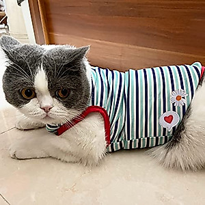 Yunison Dog Shirts with DIY Embroidery Velcro - 2pc Stripe Shirt&4 pc DIY Embroidery Velcro for Puppy or Kitty Clothes, for Daily Wearing or Pet Gift