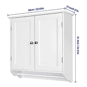 SOMY Bathroom Wall Cabinet, Over The Toilet Space Saver Storage Medicine Cabinet with 2 Doors Cupboard Adjustable Shelf and Towels Bar, White