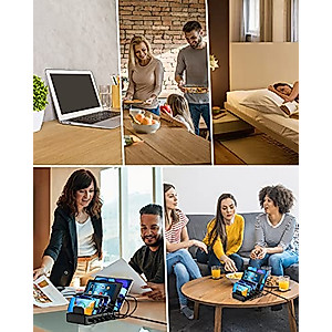 Charging Station for Multiple Devices, ALFUEL 50W 6 Port USB Charging Station Dock with 6 Charging Cables, Charger Station Organizer for iPhone, Android, Tablets, Kindle, Smart Watch - Black