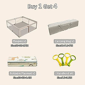 Mloong Baby Playpen with Mat, 59x59 Inches Extra Large Playpen for Babies and Toddlers, Indoor & Outdoor Activity Center, Safety Baby Fence with Gate, Baby Play Pen with Play Mat, Baby Play Yards