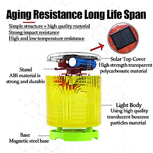 LEDHOLYT Solar Strobe Warning Light, Strong Magnetic Base Solar Emergency Strobe Warning Light, Automatic Turn On Safety Road Construction Traffic Flashing Beacon Light (Yellow)