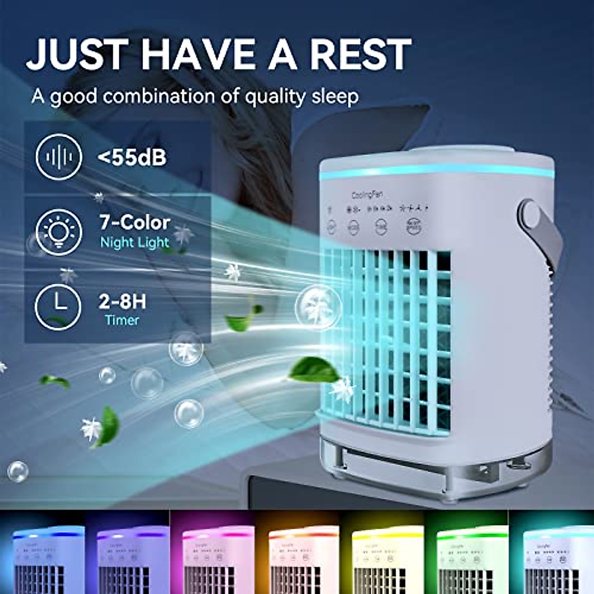 Portable Air Conditioners, Personal Evaporative Air Cooler with 4 Wind Speed & LED Light, Top Fill 700ML Mini Air Conditioner, Small Desktop Quiet Cooling Fan for Room, Office, Car, Outdoor