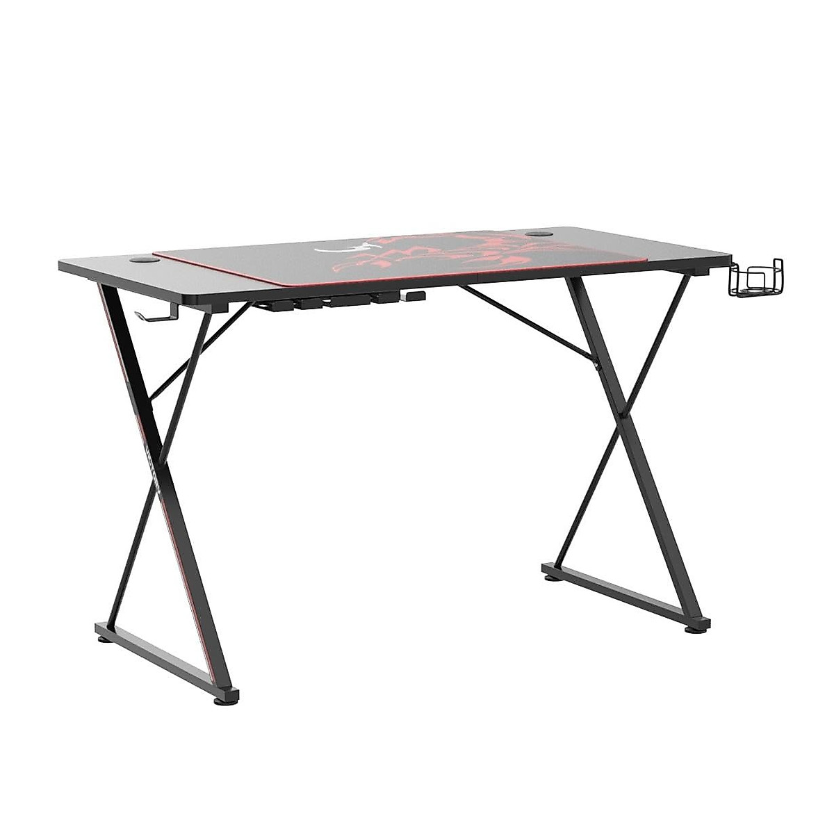 It's_Organized Gaming Desk 47 inch PC Computer Desk Home Office Student Desk X-Shaped with Mouse Pad Cup Holder Headphone Hook Handle Rack,Black