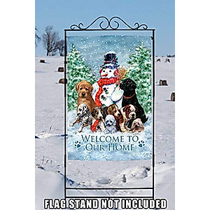 Toland Home Garden 28x40 Inch Double Sided Garden Flag Winter Flag, Snowman with Pups Christmas Winter Garden Flag House Flag For Outdoor Yard Decoration