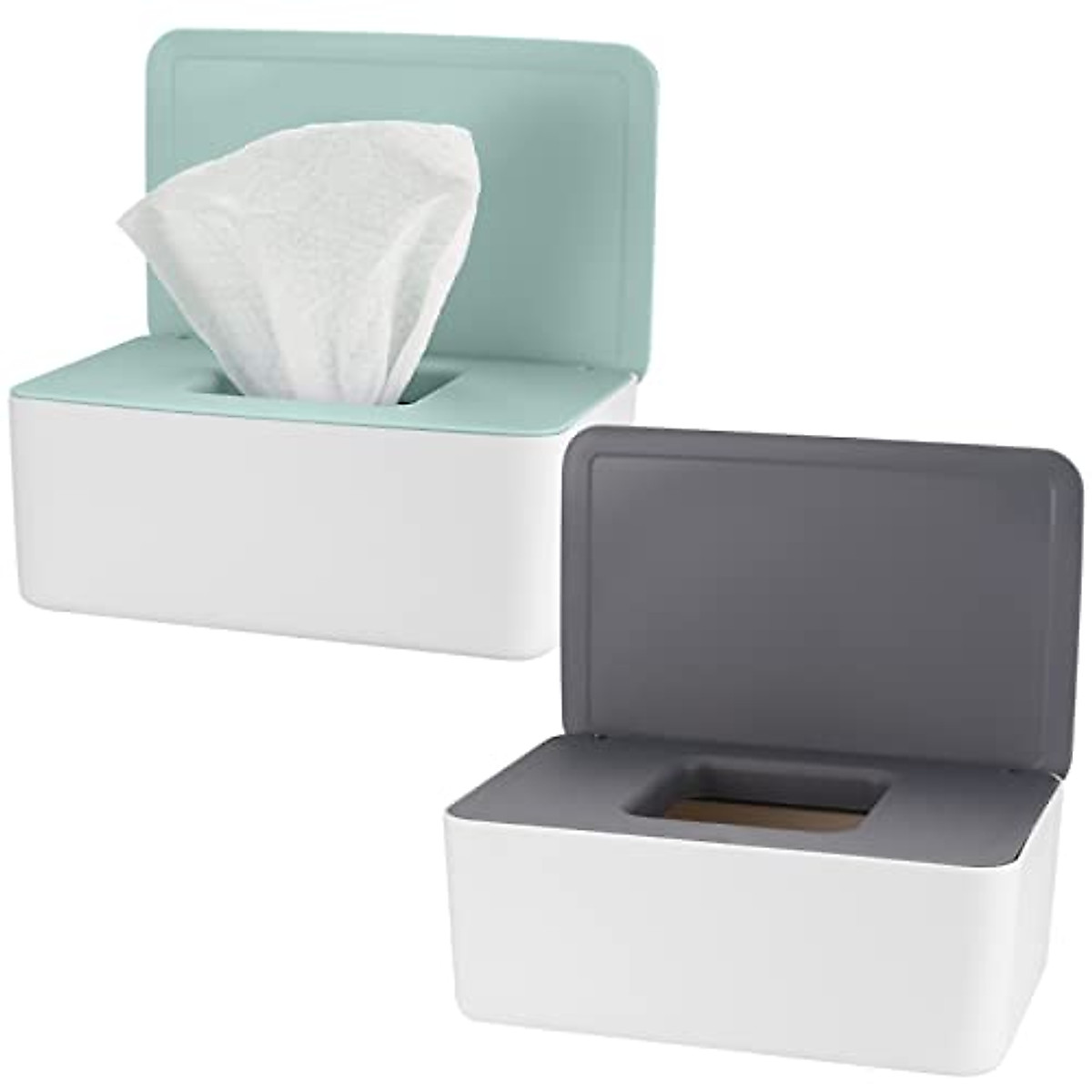 2 Pcs Wipes Dispenser, Baby Wipe Container, Wet Wipes Cases, Refillable Wipe Holders, Tissue Paper Storage Box Case Dispenser Non-Slip for Bathroom Baby Nursery, Keeps Wipes Fresh