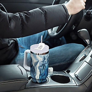 ODAWA Wolf Dragon White Tumbler Cup Reusable Tumbler with Straw Ice Coffee Cups