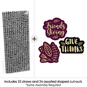 Big Dot of Happiness Elegant Thankful for Friends - Paper Straw Decor - Friendsgiving Thanksgiving Party Striped Decorative Straws - Set of 24