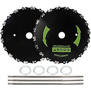 9 × 20T Chainsaw Tooth Brush Blade -2 Pcs Chainsaw Weed Eater Saw Blades with 3 Round Files and 4 Washers for Weed Eater Brush Cutter,Bursh Cutter,String Trimmer,Forester Brush Blade,Weed Wacker