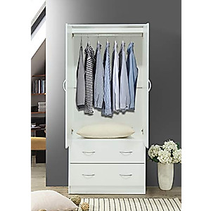 Hodedah Two Door Wardrobe with Two Drawers and Hanging Rod plus Mirror, White