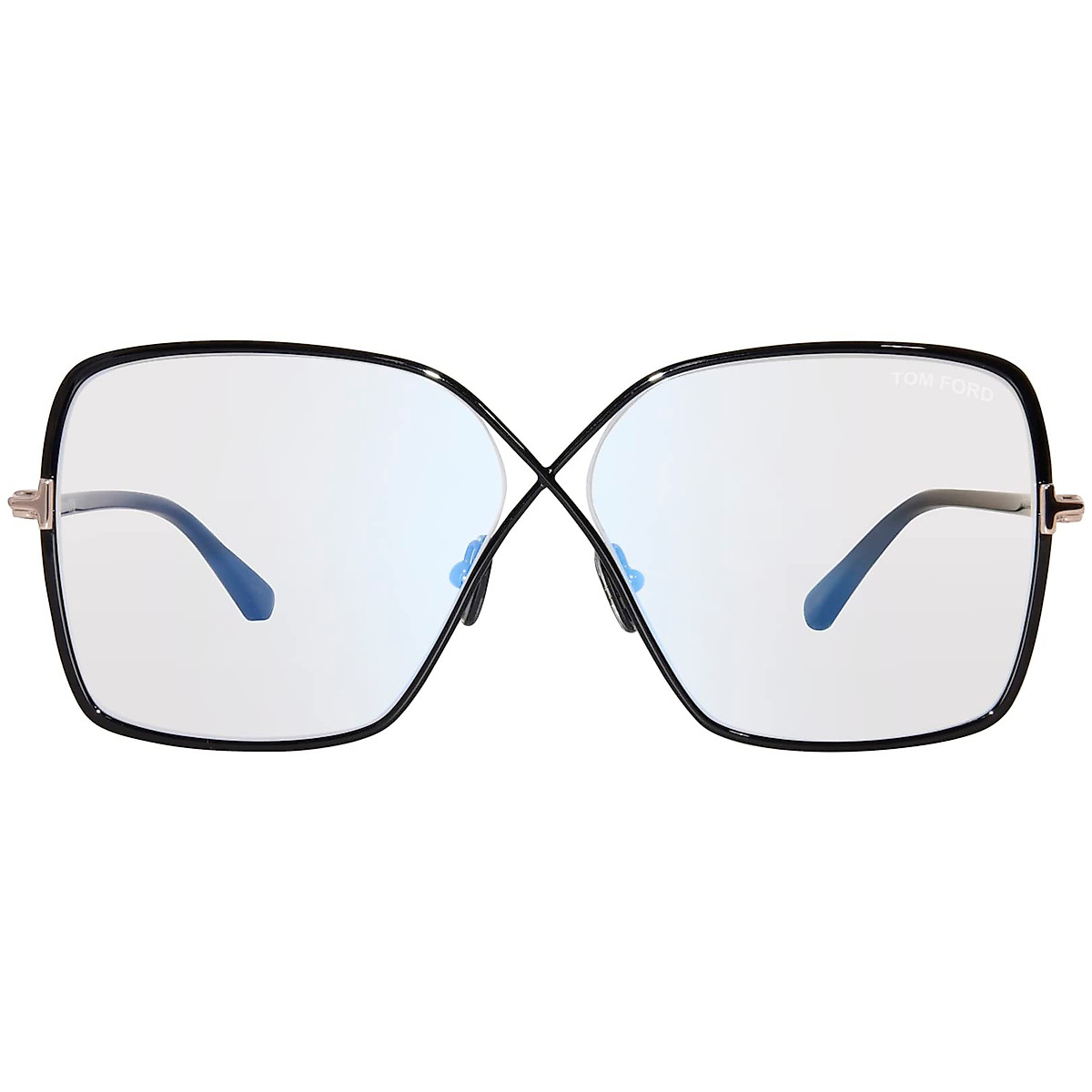 Tom Ford Eyeglasses FT 5841 -B 001 Shiny Black, t Logo/Blue Block Lenses