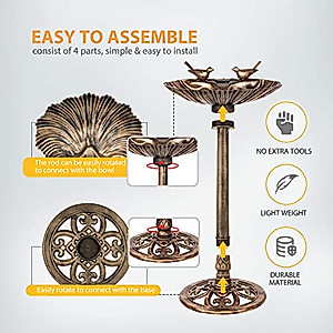 VIVOHOME 28 Inch Height Polyresin Lightweight Outdoor Double Birds Garden Bird Bath Copper