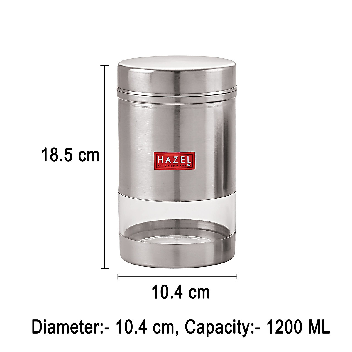 HAZEL Stainless Steel Transparent Glossy Finish See Through Container, Silver, Set of 6, 1200 Ml
