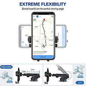 Manords Car Phone Mount Holder for Dashboard Windshield Compatible with All iPhone & Android Cell Phones, Black