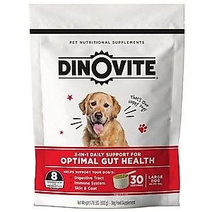 Dinovite Probiotic Supplement for Dogs - Omega 3 for Dogs - Hot Spot Relief - Skin & Coat Supplement for Dogs - 30 Day Supply (30 Day Supply, Large Dogs (45+ lbs))
