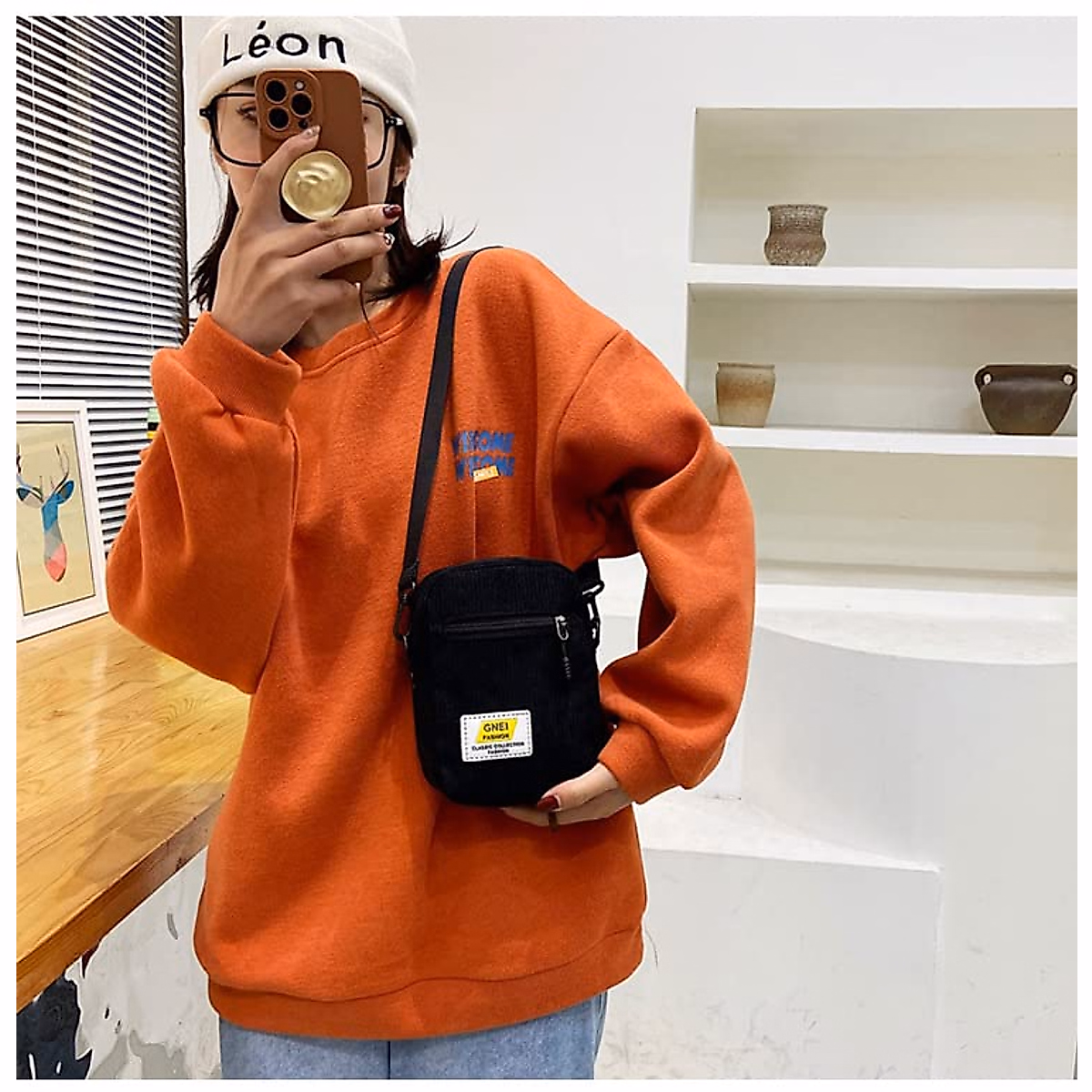 RICHTRUE Corduroy Purse Small Crossbody Bag Mens Bag Purses for Women Crossbody Bag Aesthetic Purse (Black)