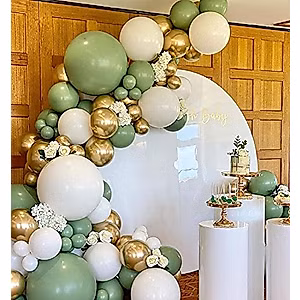 137Pcs Sage Green White Gold DIY Balloon Arch Arch Kit Bridal Shower Green Baby Shower Sage Green White And Chrome Gold Balloon Garland (Green)