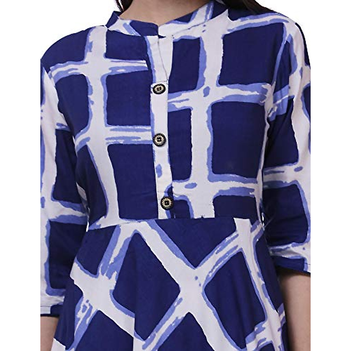 Ramkudi Indian Women's Checks Cotton Kurti Top (Navy Blue)