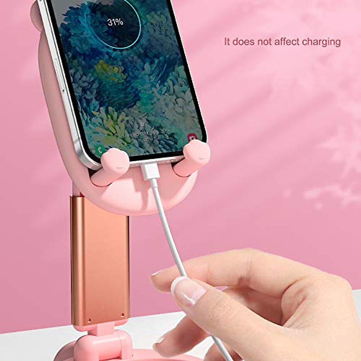 xuenair Pink Phone Stand for Desk Cute,Foldable Adjustable Cell Phone Stand, Kawaii Portable Phone Holder for All Cell Phones iPhone 11 12 13 Pro Max Sumsung ipad Switch Kindle Google