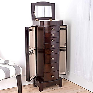 Hives and Honey Shiloh Large Jewelry Armoire Cabinet Standing Storage Chest Neckalce Organizer, Dark Walnut