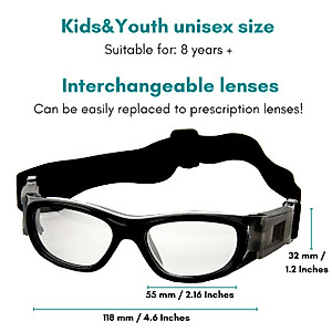 BLUE CUT Safety Basketball Goggles For Kids for Outdoor Sports Activities Soccer Football Anti Fog Lenses (Black)