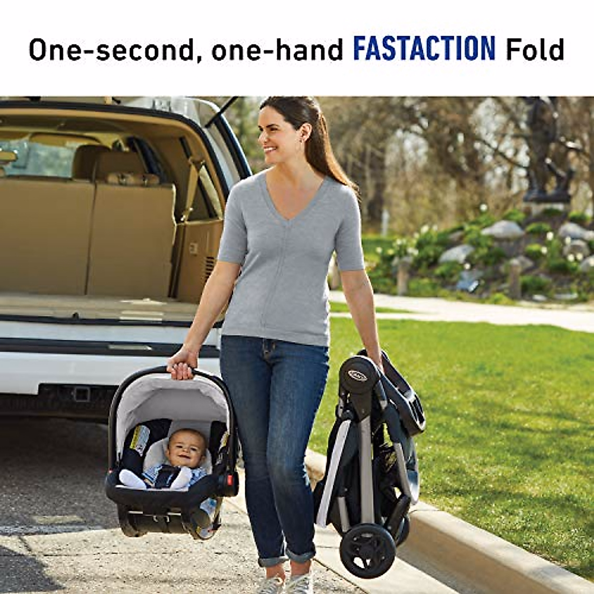 GRACO FastAction SE Travel System Includes Quick Folding Stroller and SnugRide 35 Lite Infant Car Seat, Derby