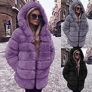 UOFOCO Womens Warm Faux Fur Coat Ladies Solid Jacket Winter Gradient Parka Outerwear