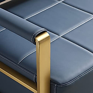 BIAYE Set 57.9" Width Modern Upholstery Faux Bonded Leather Loveseat Living Room Accent Love Seats for Small Spaces 2 Seater Couch Sofa Studio Furniture with Golden Metal Arms,Blue