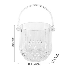 Crystal Ice Bucket, Small Clear Acrylic Ice Cube Container Champagne Beer Wine Chiller with Handle for Freezer Cocktail Bar Party, 4.7 x 4.7 x 4.9 in