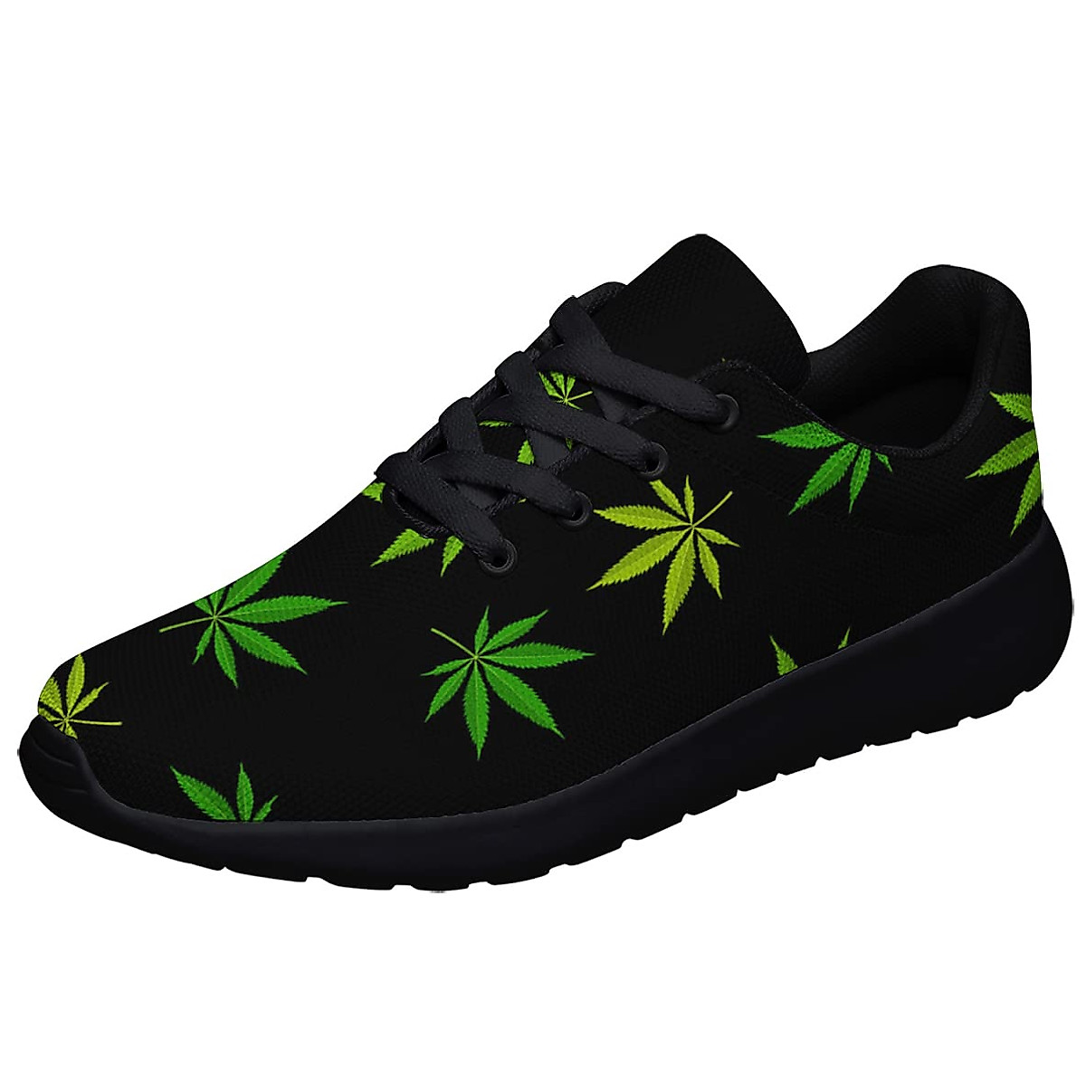 Weed 420 Shoes - Men Women Lightweight Breathable Cannabis Leaf Running Sneakers, Sport Athletic Tennis Shoes for Marijuana Lover Black Size 7