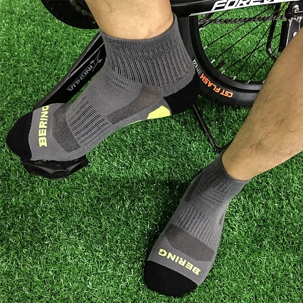 BERING Men's Performance Athletic Ankle Running Socks, Carbon Gray, Size 9-12, 6 Pairs