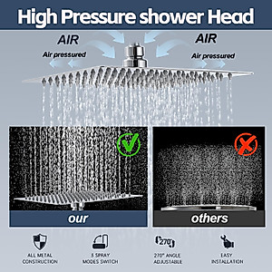 Shower Head, 8'' High Pressure Rainfall Shower Head, Z-Type Shower head Combo/Handheld Shower Wand, 12'' Angle Adjustable Extension Arm/Flow Regulator/Shower System,Chrome