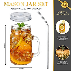 YSJILIDE Smoothie Cup with Lid and Straw, Iced Coffee Cup Reusable, Mason Jar Cups, Mason Jar Drinking Glasses for Juice Coffee Milkshake, Mason Jars with Handle Set of 2 (WHTIE)