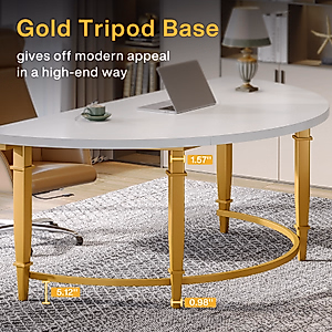 Tribesigns 63 Inch Computer Executive Desk, Modern Simple Study Writing Desk with Half Round Thick Tabletop and Heavy Duty Metal Frame, Large Desk Laptop Table Workstation for Home Office, White/Gold